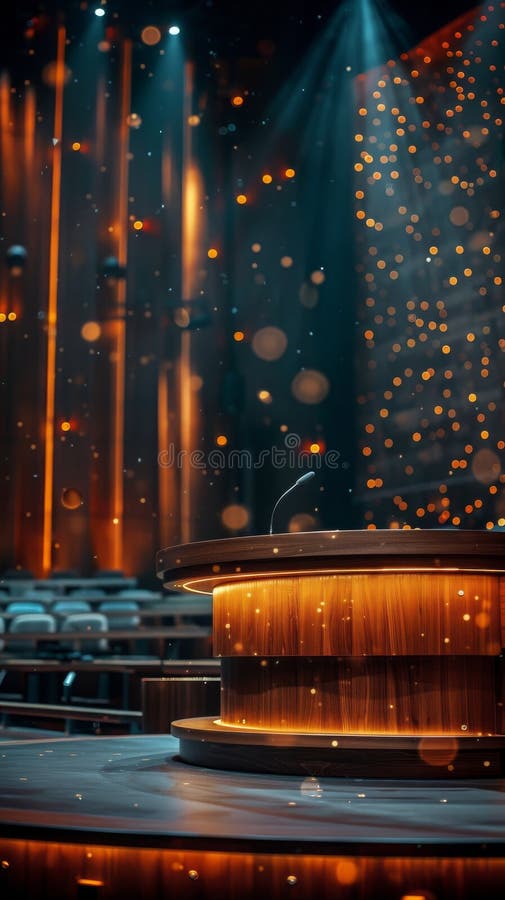 Illuminated Stage with Podium Stock Image - Image of decor, conference ...