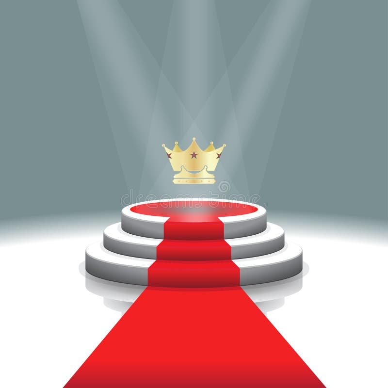 Illuminated Stage Podium with Crown and Red Carpet for Award Ceremony ...