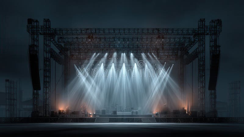 Illuminated Stage Ready for a Concert with Powerful Lights Shining ...
