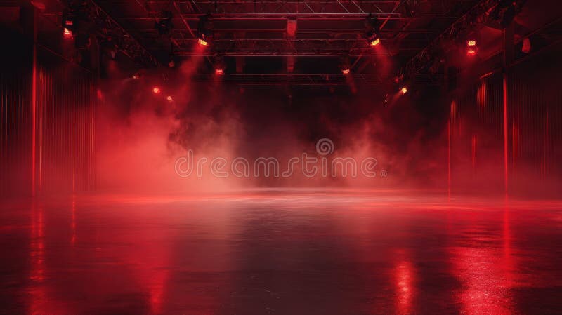 The Illuminated Stage with Red Lighting and Fog Effects for Dramatic ...