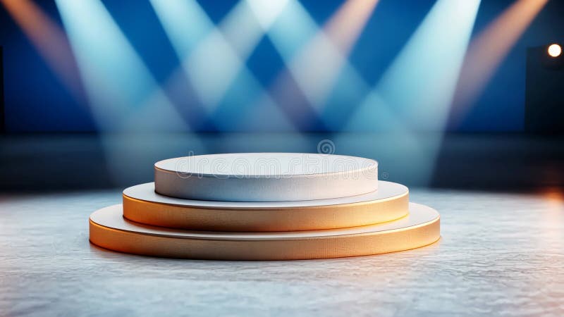 Illuminated Stage with Spotlight Beams Highlighting a Circular Podium ...