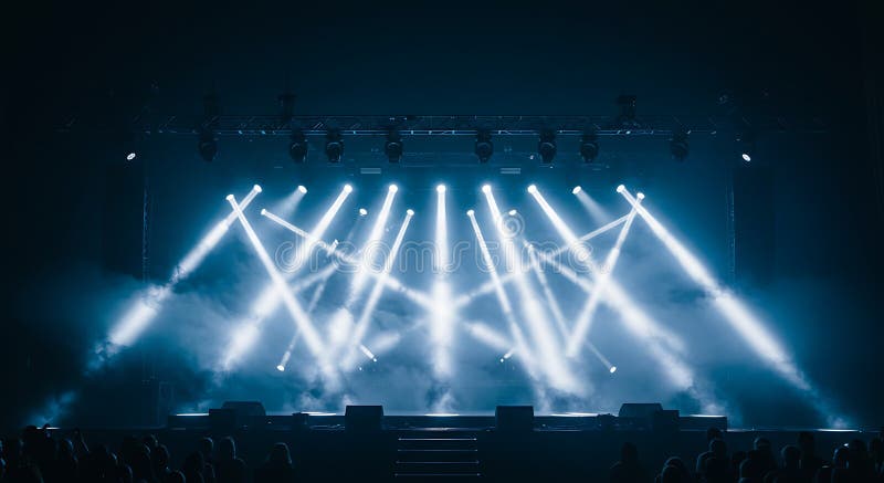 Illuminated Stage with Spotlights and Fog Ready for Concert Event Stock ...