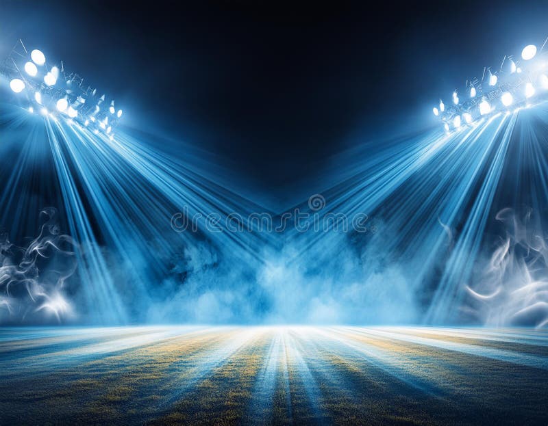 Illuminated Stage with Stage Lights and Smoke. Blue Vector Spotlight ...