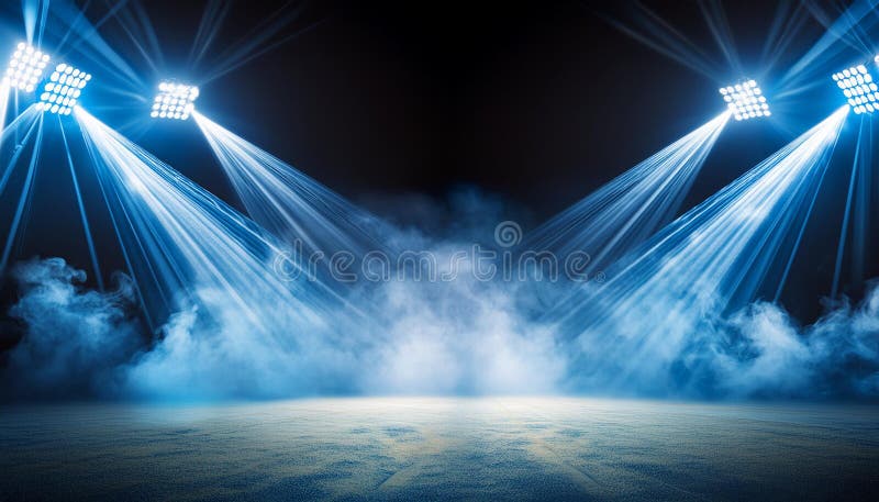 Illuminated Stage with Stage Lights and Smoke. Blue Vector Spotlight ...