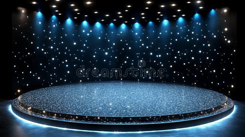 Illuminated Stage with Starry Backdrop and Circular Platform Stock ...
