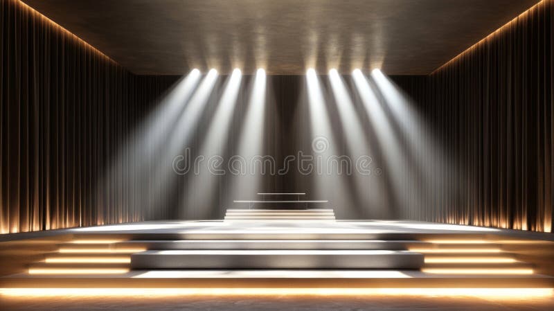Illuminated Stage with Steps and Dramatic Lighting Stock Illustration ...