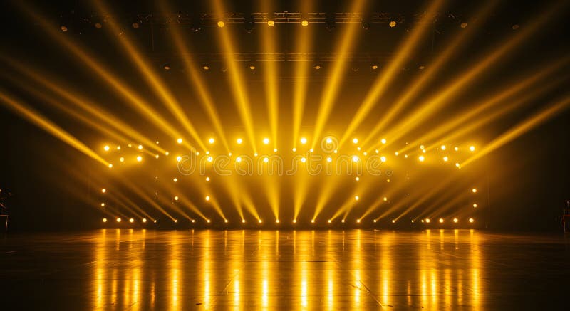 Illuminated Stage with Yellow Lights Creating a Dramatic Effect Stock ...