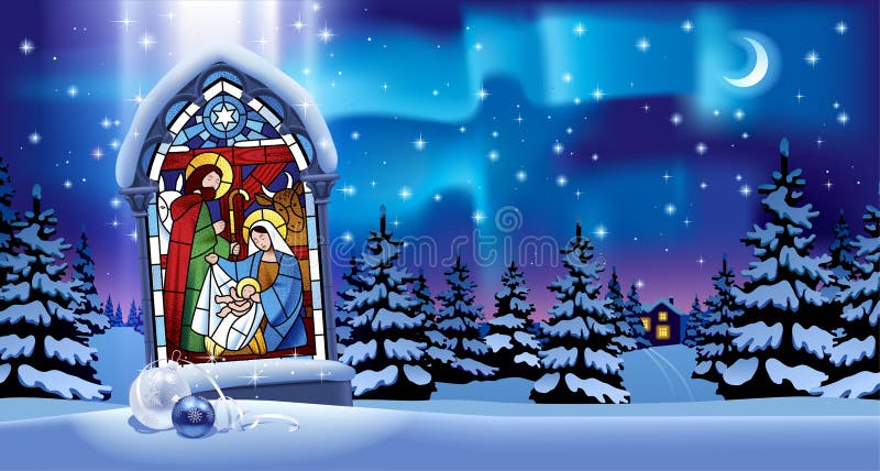 Christmas Stained Glass Window Stock Vector Illustration Of Bethlehem