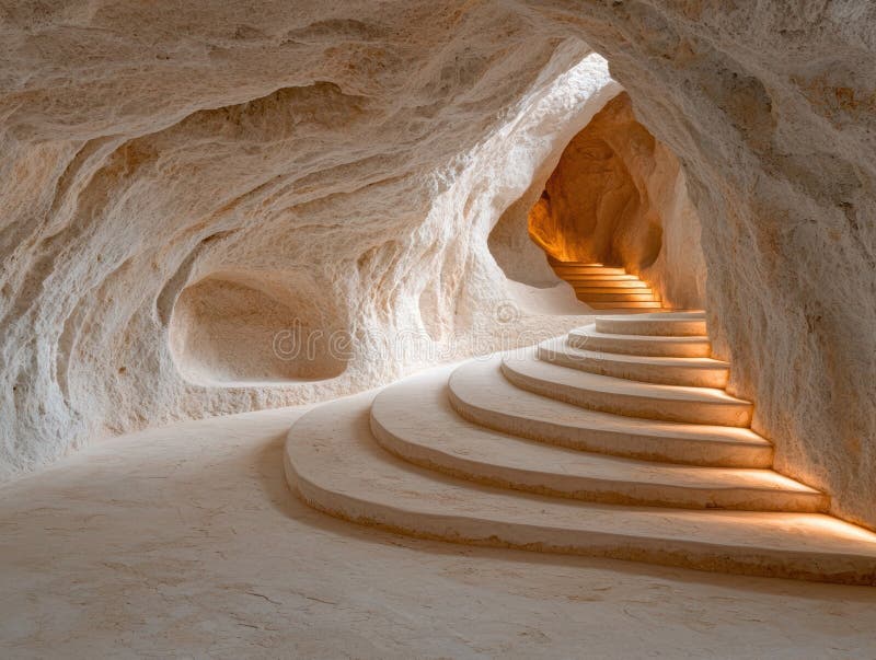 Illuminated Staircase in a Cave Stock Illustration - Illustration of subterranean, underground ...