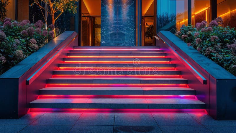 Illuminated Stairs with Neon Lights Stock Image - Image of party ...