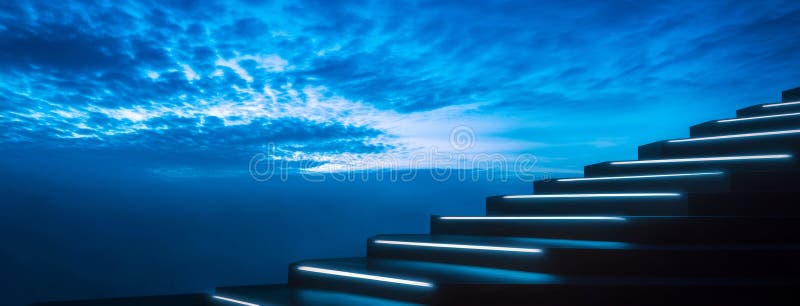 Illuminated Stairs Symbolize the Challenge Successful Way Up Stock ...