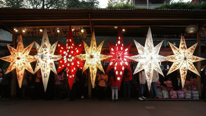 Illuminated Star Lanterns Market Night Display Stock Photos - Free ...