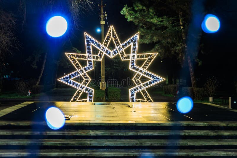 Illuminated Star Sculpture Park Night Festive Lights Stock Photos ...