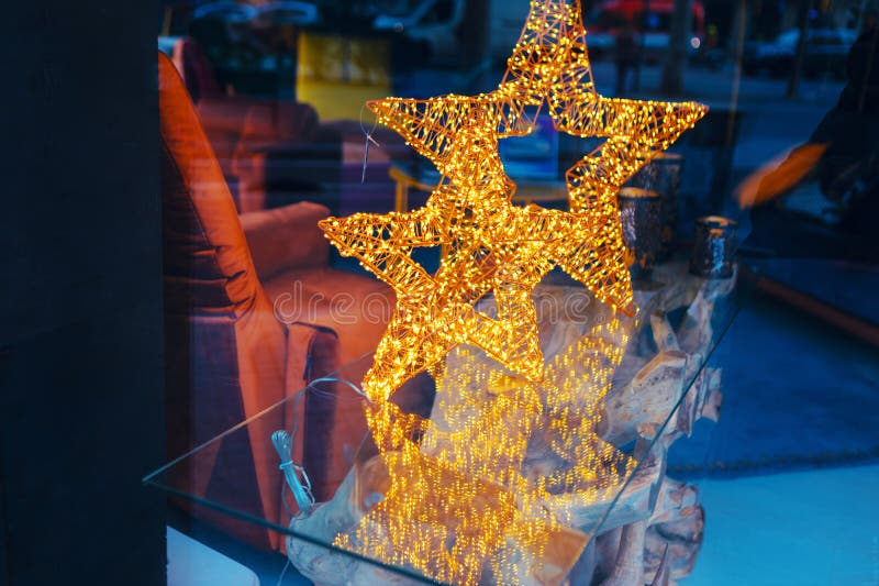 Illuminated Star Shaped Christmas Decorations Stock Image - Image of ...
