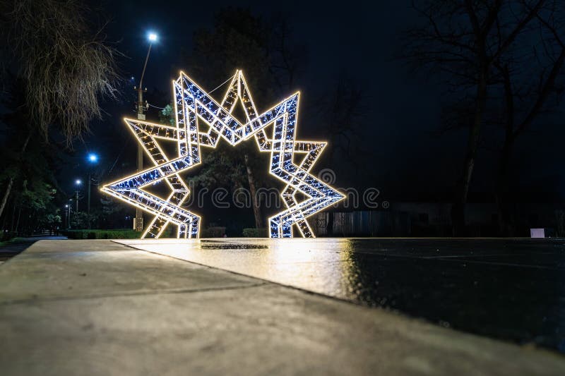 Illuminated Star Shaped Structure Night Urban Park Stock Photos - Free ...