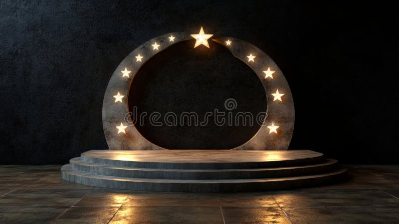 Illuminated Starlit Stage Setting with Circular Steps Stock ...