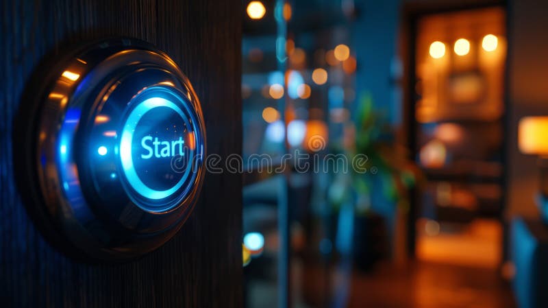 An Illuminated Start Button on a Device. Stock Image - Image of smart ...