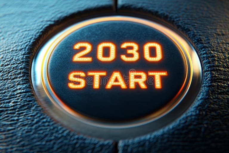 Illuminated Start Button Showing 2030, Symbolizing Future Planning ...