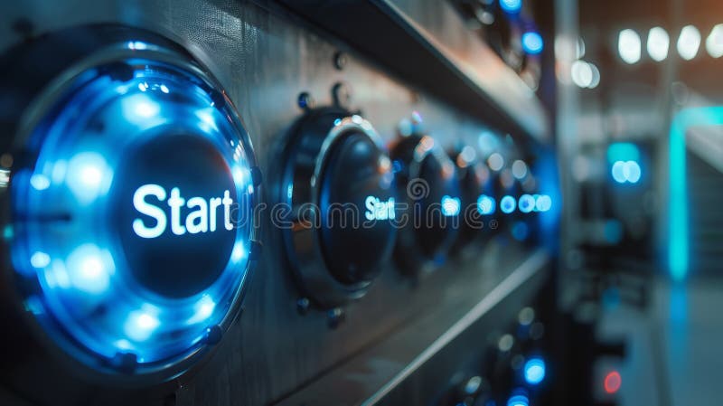 Illuminated Start Buttons on a Machine Panel. Stock Photo - Image of ...