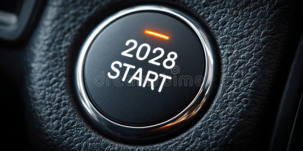 Illuminated Start Engine Button on Black Leather Surface Showcasing ...