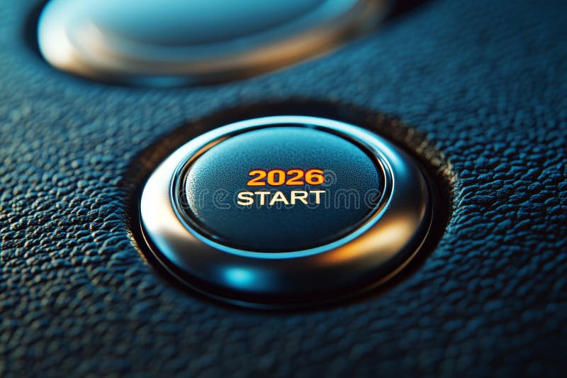 Illuminated Start Engine Button on Black Leather, Symbolizing the Start ...