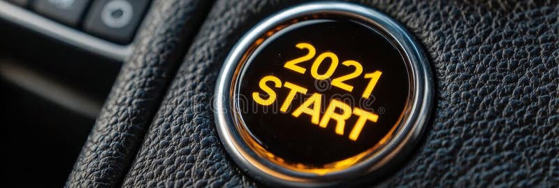 Illuminated 2021 START Engine Button on Leather, Signifying New Year ...