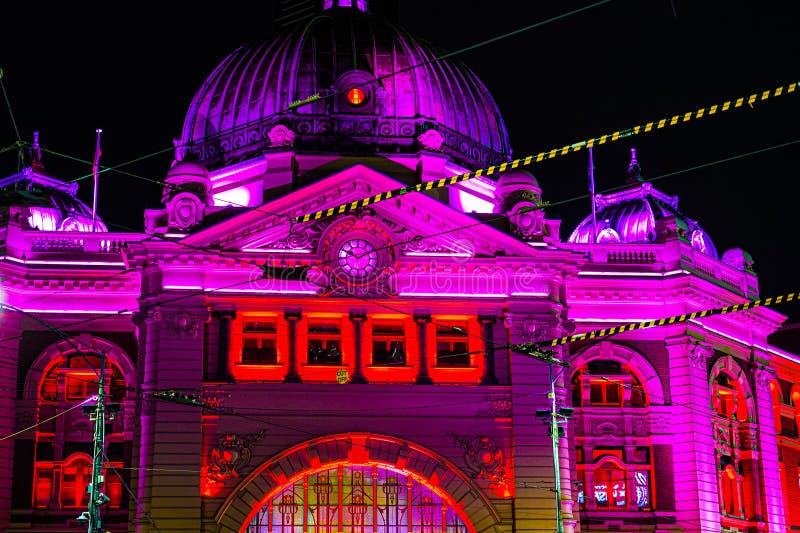 Illuminated Station Building Editorial Photo - Image of station ...