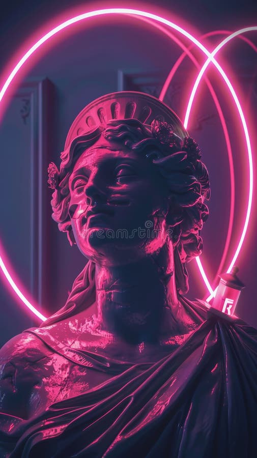 Illuminated Statue with Neon Lights Stock Image - Image of design ...