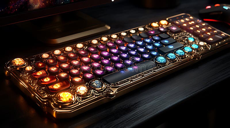 Illuminated Steampunk Keyboard, Gaming Setup, Desk, Night Stock ...