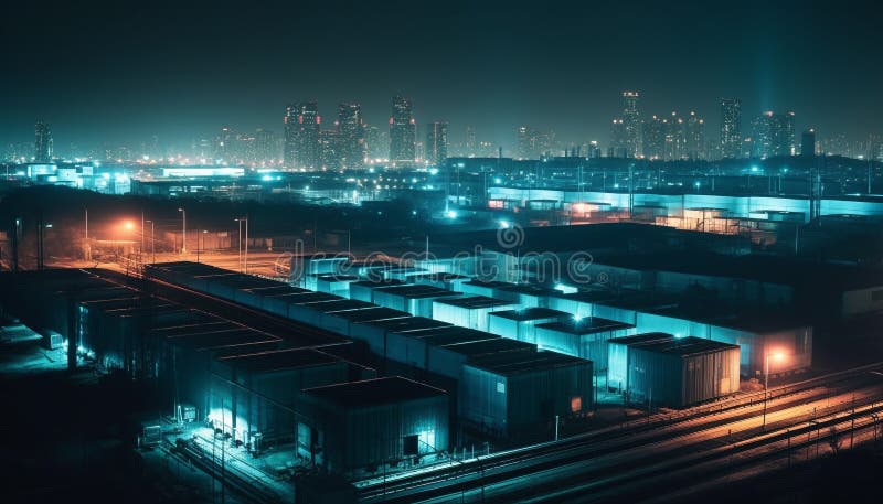 Illuminated Steel Refinery Equipment Built Structure at Dusk Generated ...