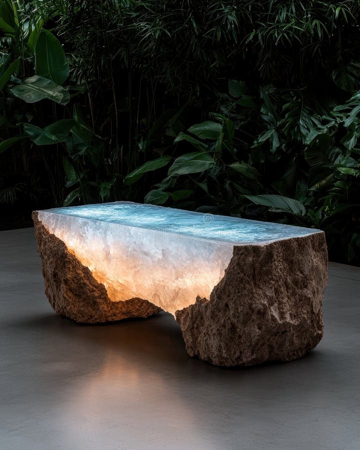 Illuminated Stone Bench in a Garden Setting. Stock Illustration ...