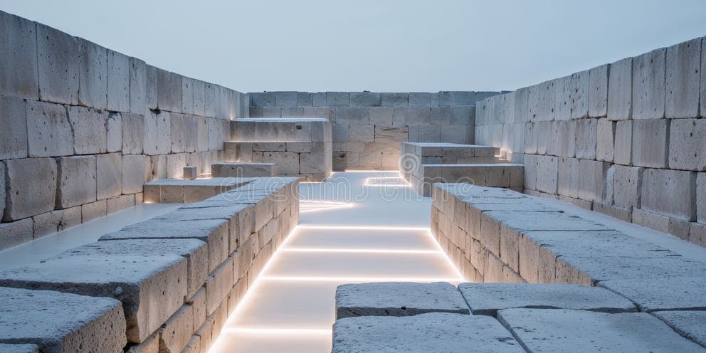 Illuminated Stone Maze with Glowing Paths Stock Photo - Image of ...