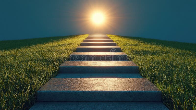 Illuminated Stone Pathway Leading To Bright Horizon at Sunset Stock ...