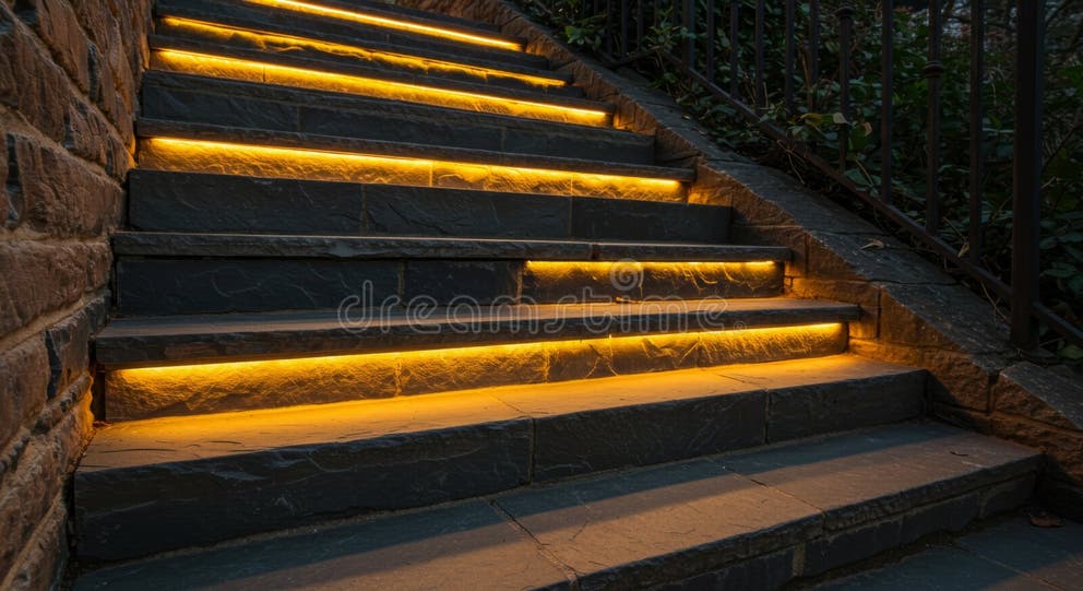 Illuminated Stone Steps at Night Stock Illustration - Illustration of ...
