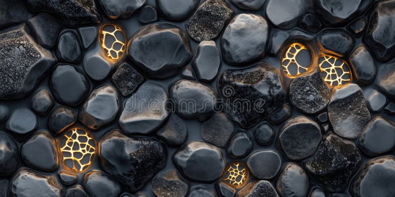 Illuminated Stones Intricate Patterns Dark Background Stock Photos ...