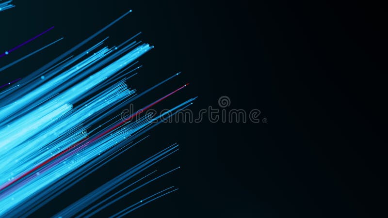 Illuminated Straight Fiber Optic Cables with Moving Data. Glowing ...