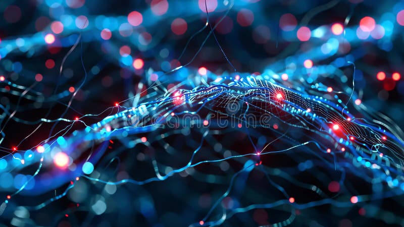 Illuminated Strands of Interconnected Digital Elements Flow Across a ...