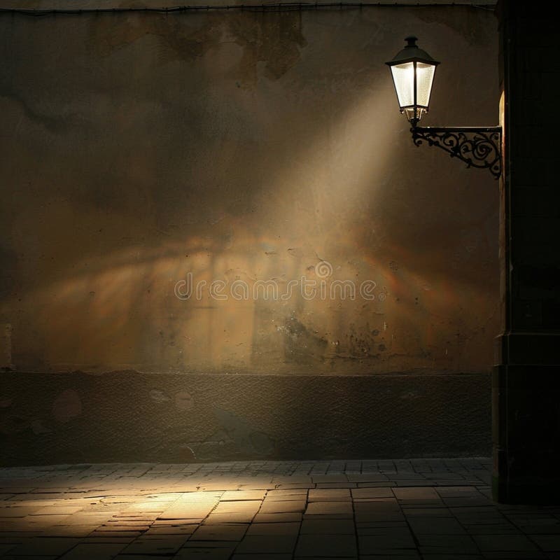 Illuminated Street Light Casting a Glow on a Vibrant City Wall Stock ...