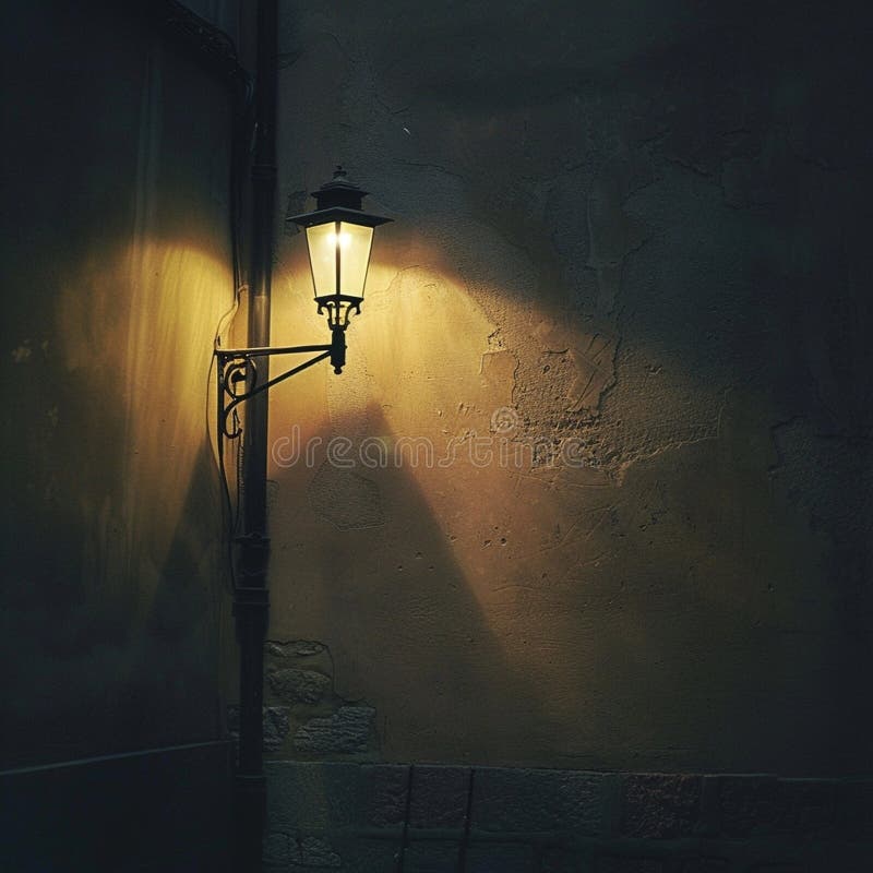 Illuminated Street Light Casting a Glow on a Vibrant City Wall Stock ...