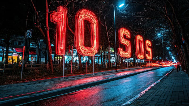 Illuminated Street Numbers at Night Stock Illustration - Illustration ...