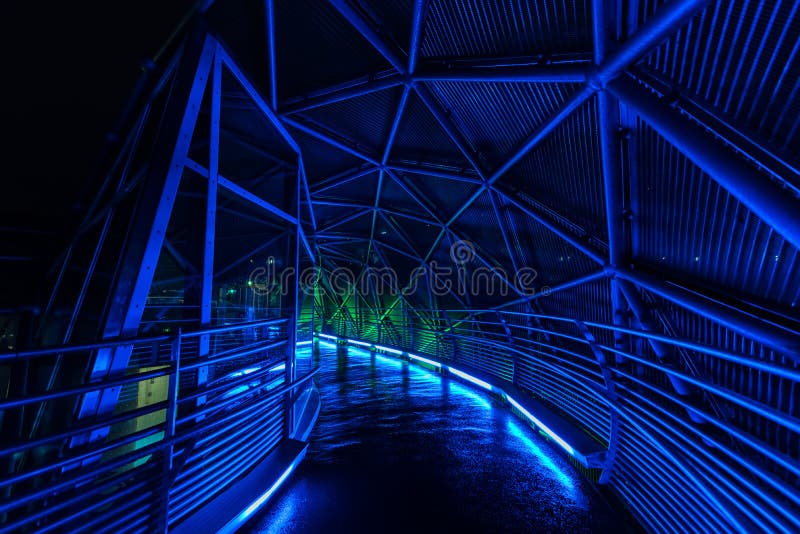 Illuminated Murinsel Artificial Island Bridge Construction, Graz, Night ...