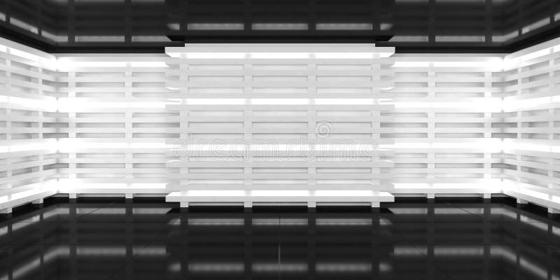 Empty Bright Office Room with White Walls and Square Lights. 3d Render ...