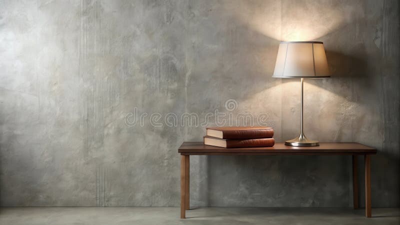 Illuminated Study Nook a Simple Table, Books, and a Desk Lamp Against a ...