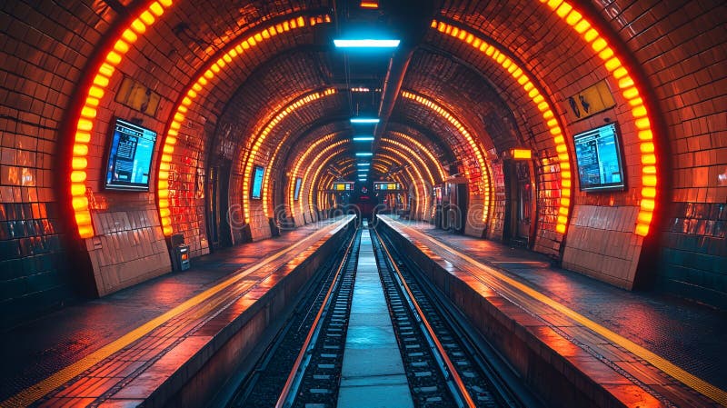 Illuminated Subway Platform Train Approaching City Transit Underground ...