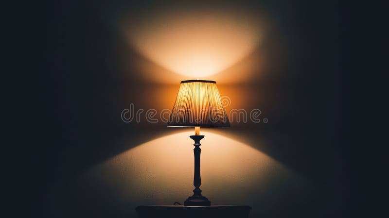 Illuminated Table Lamp Casting Shadows Against Wall Stock Illustration ...