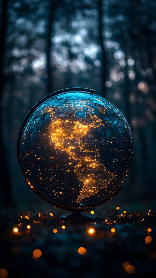 Illuminated Tech Globe Representing Data Transfers Across the Entire ...