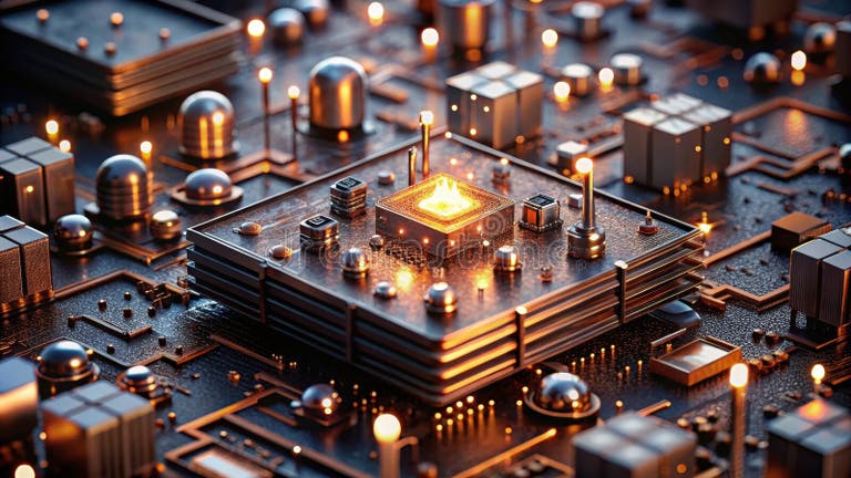 Illuminated Technological Core a Futuristic Circuit Board with Glowing ...