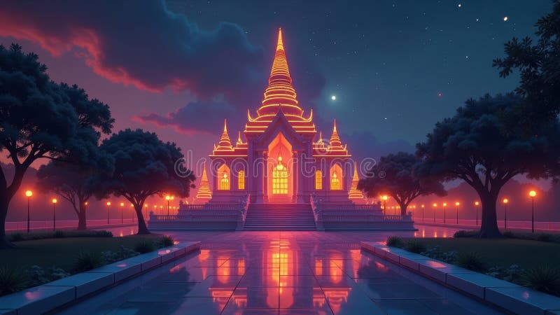 Illuminated Temple at Dusk, Generative Ai, Generative Ai Stock Illustration - Illustration of ...