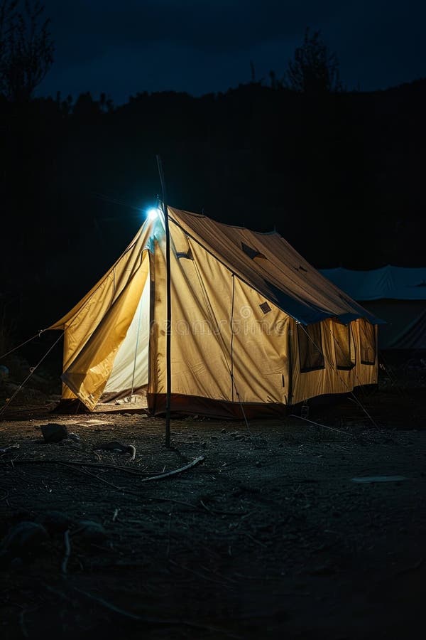 Illuminated Tent in a Dark Forest at Night, Concept of Camping ...
