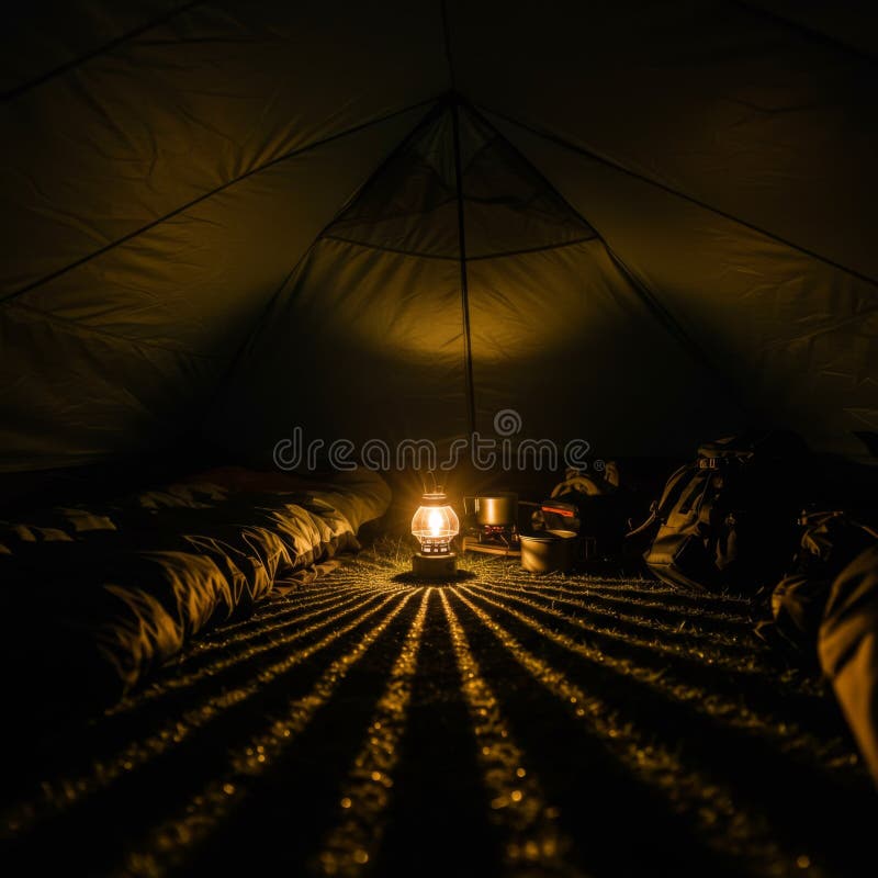 Illuminated Tent Interior at Night Stock Illustration - Illustration of ...